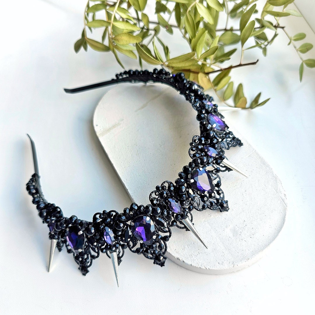 Black Purple Tiara Gothic Purple Black Wedding Crown Amethyst and Black ...