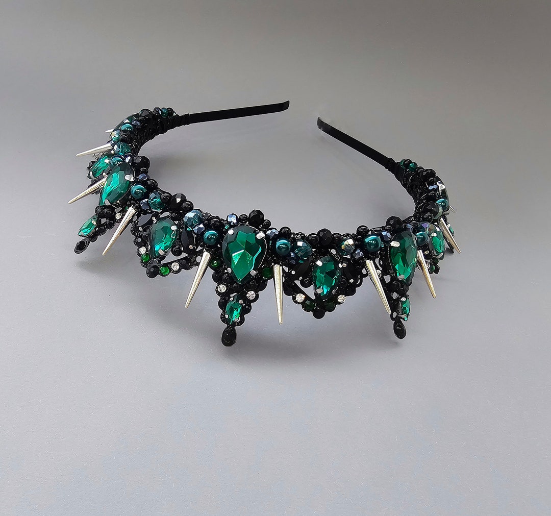 Emeraldblack Crown Emerald Gothic Crown Spike Crown Black Tiara With ...