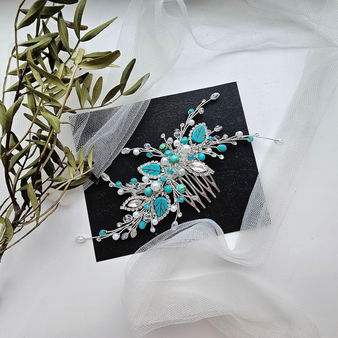 Turquoise Hair Comb Teal Hair Pin Aquamarine Headpiece Teal Hair Piece ...