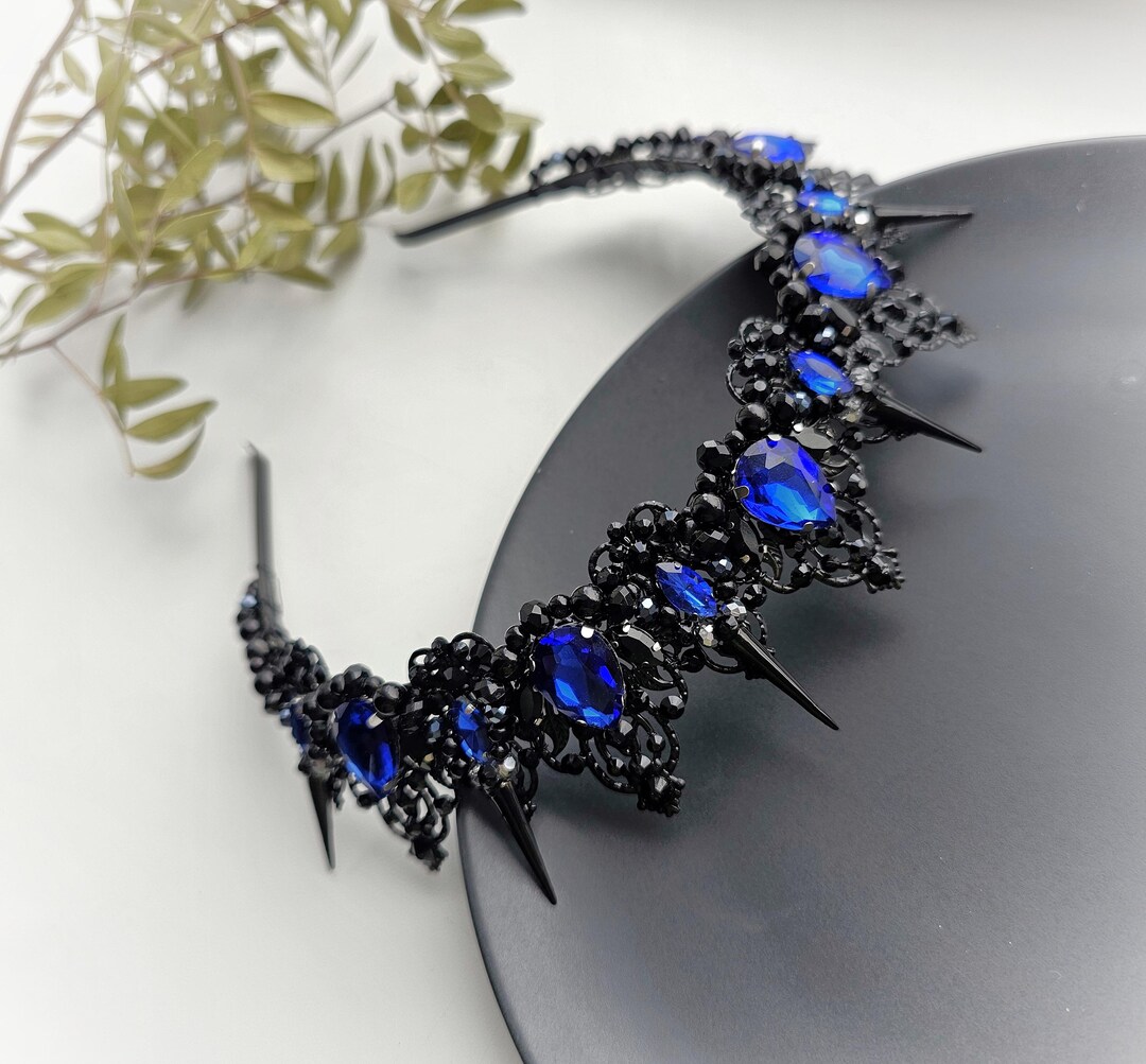 Black Sapphire Crystal Crown, Black Wedding Crown, Gothic Wedding Crown ...