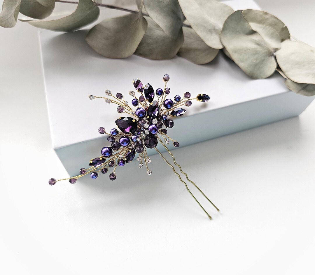Dark Purple Hair Comb Gold Purple Hair Pins Amethyst Hair Comb Purple ...