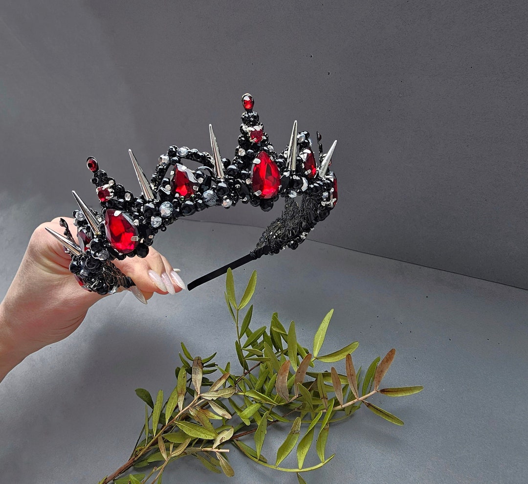 Black and Red Tiara Spike Black Crown Bridal Crown Evil Queen Crown ...
