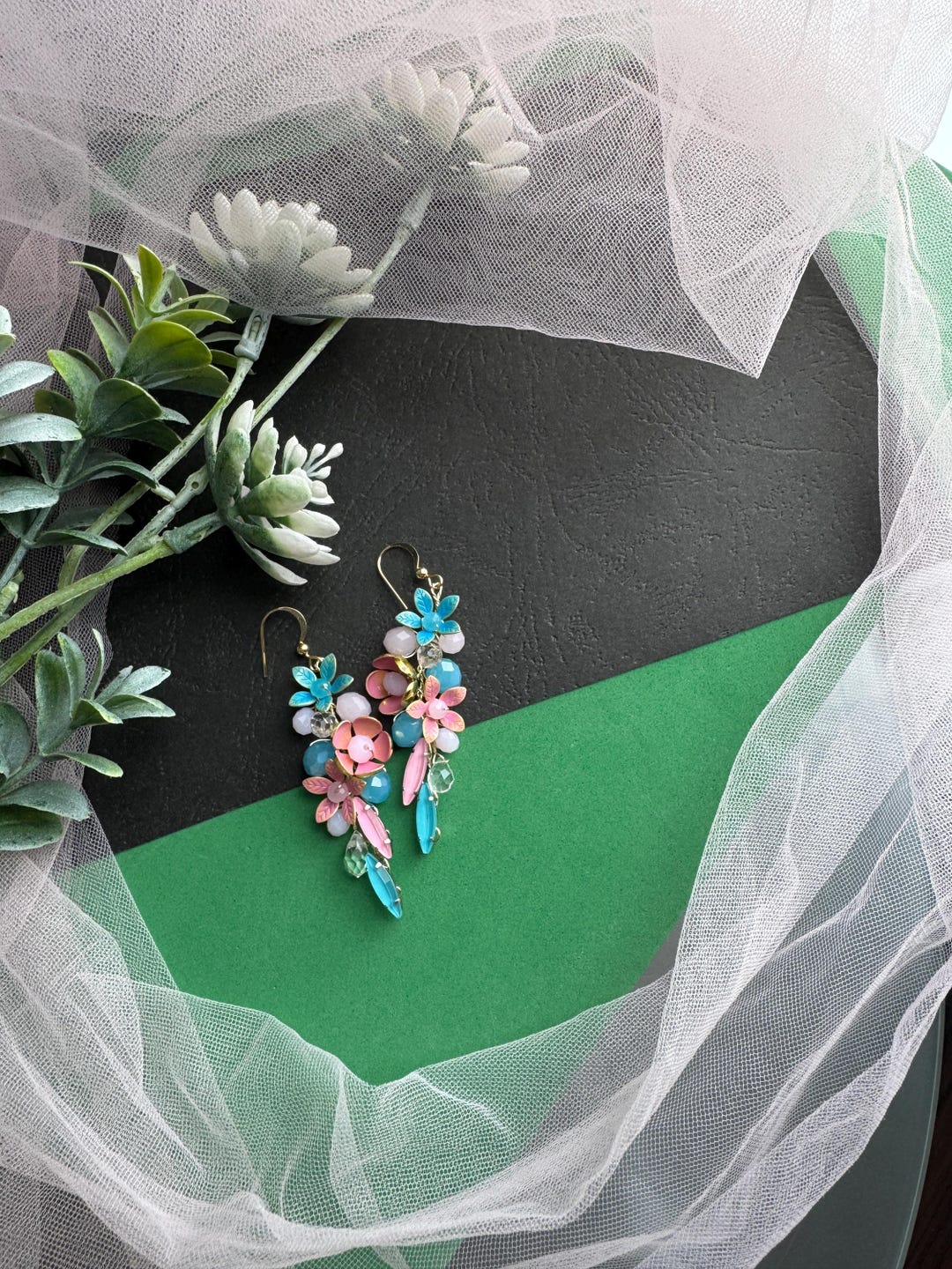 Blue Pink Drop Earrings,hot Pink Crystal Drop Earrings, Pink Blue Cut ...