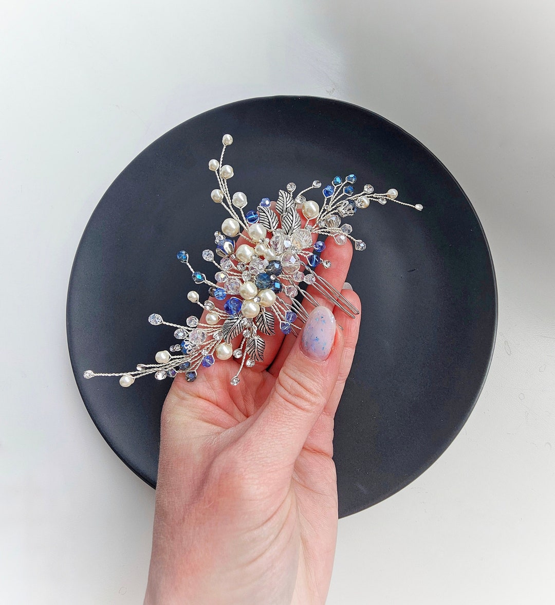 Blue Hair Comb Wedding Hair Pins Something Blue Hair Accessories Bridal ...