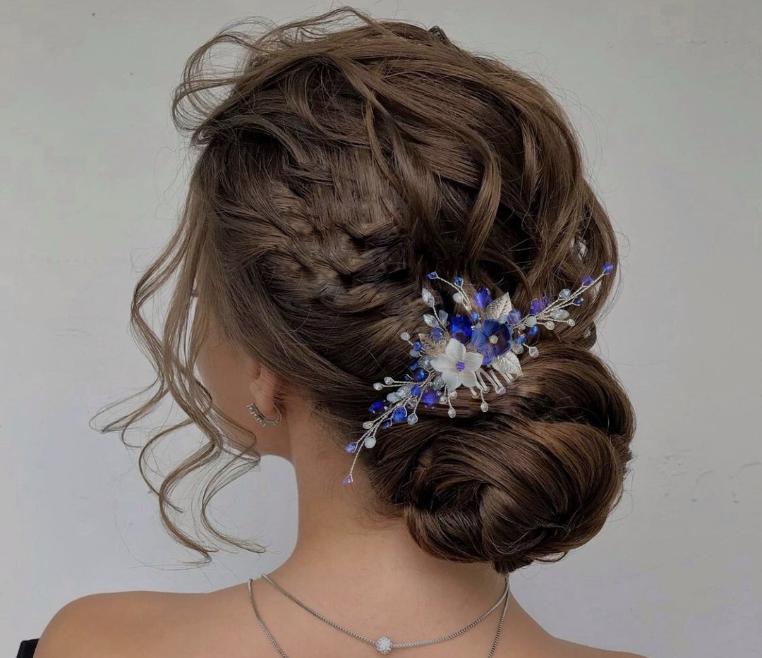 Royal Blue Jewelry Set Blue Floral Hair Comb Sapphire Hair Comb Blue ...