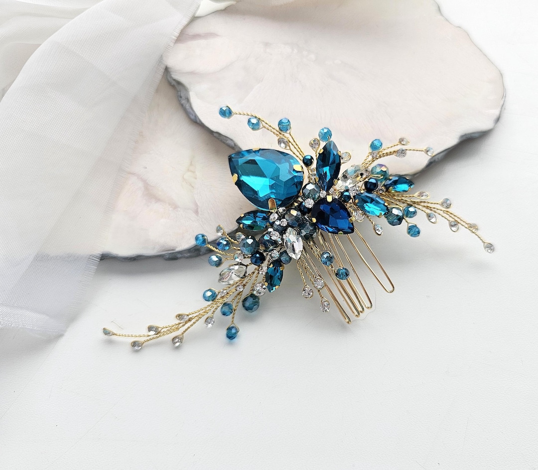 Teal Hair Comb Blue Hair Vine Turquoise Hair Piece Aquamarine Hair ...