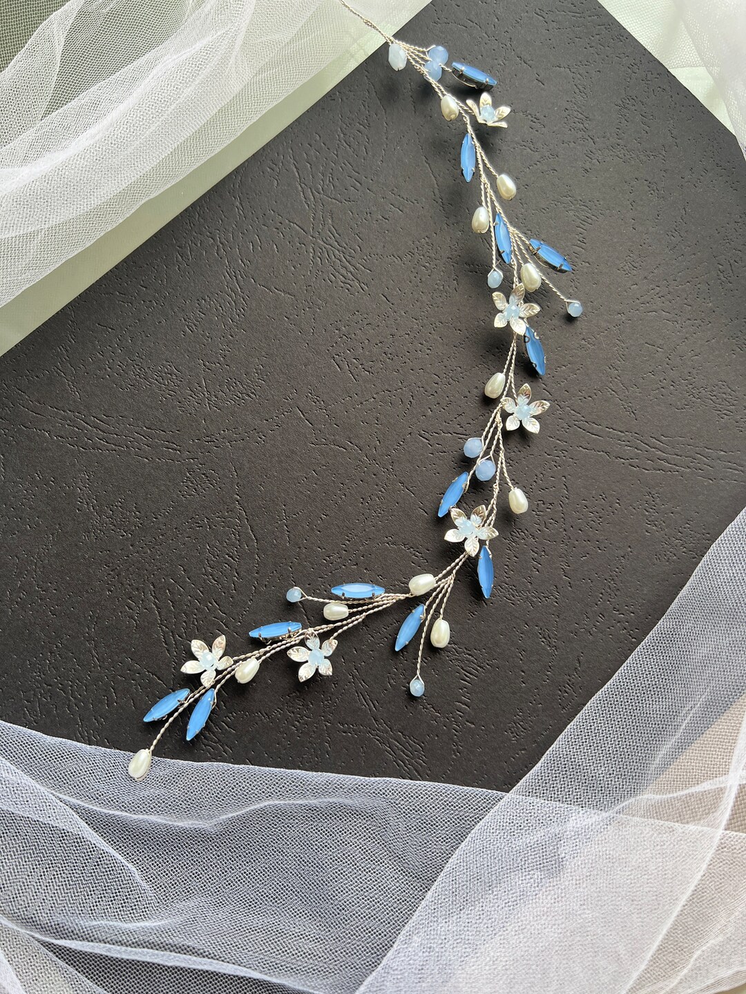 Dusty Blue Hair Vine Crystal Hair Vine Wedding Hair Accessories Bridal ...