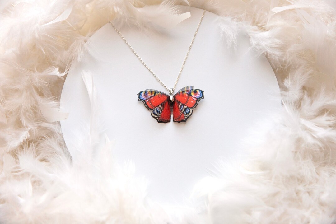 Bright Red Silk Butterfly Pendant Necklace Handmade in Boho Chic Style ...