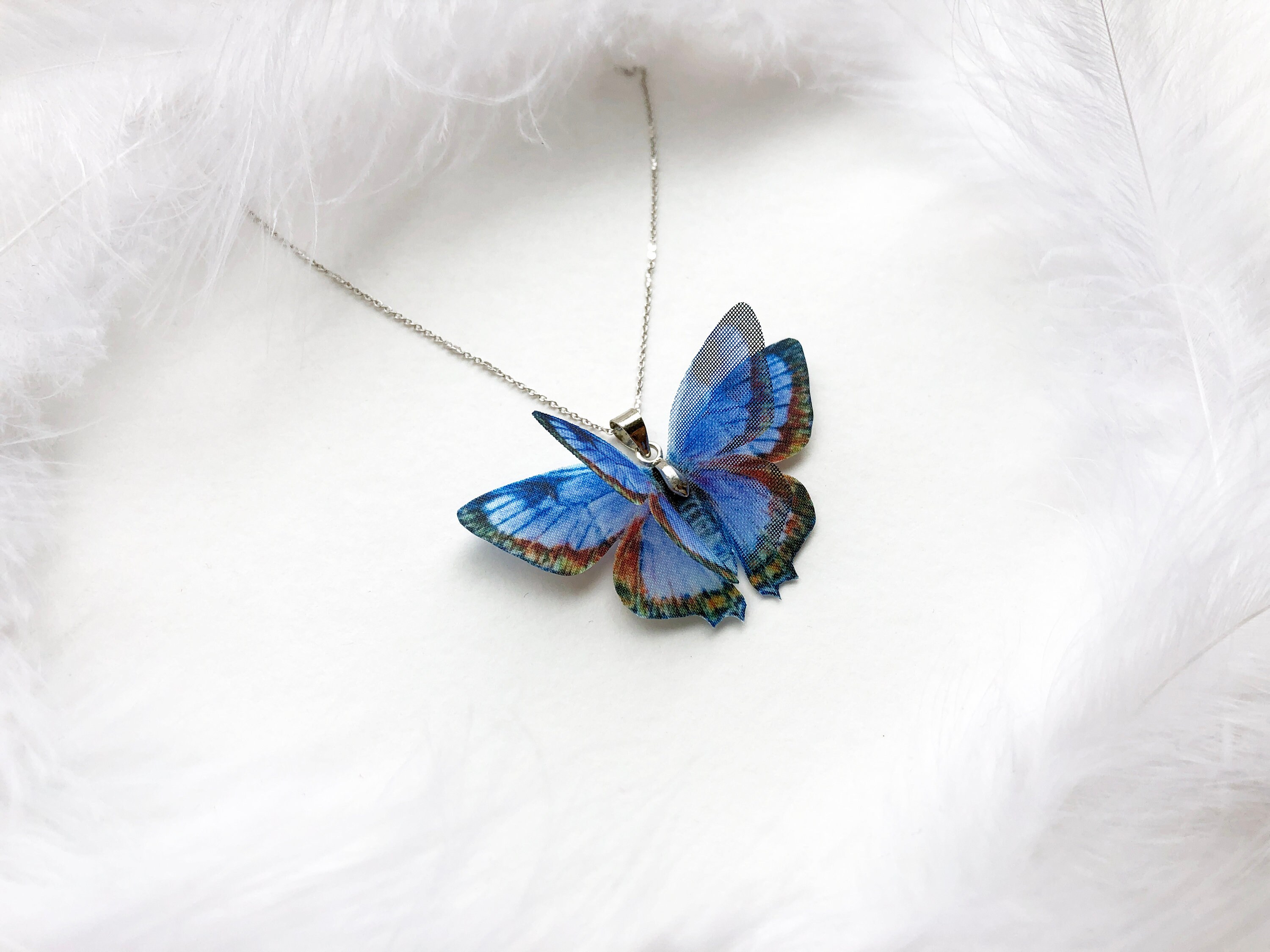 Ocean Blue Butterfly Pendant Necklace, Boho Chic Handmade Jewelry - Etsy