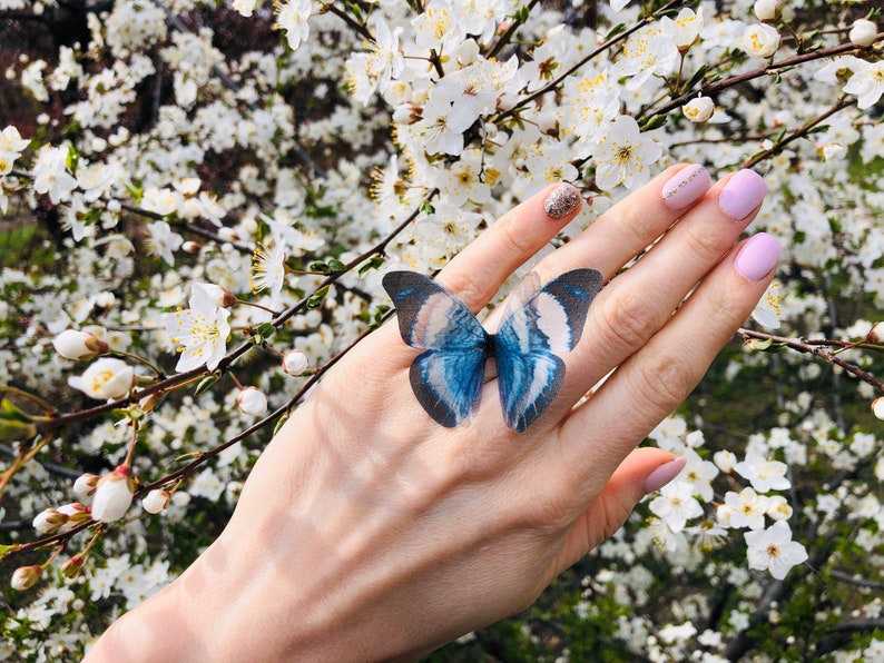 Handmade Egyptian Blue Butterfly Ring – Adjustable Boho Silk Jewelry - Etsy