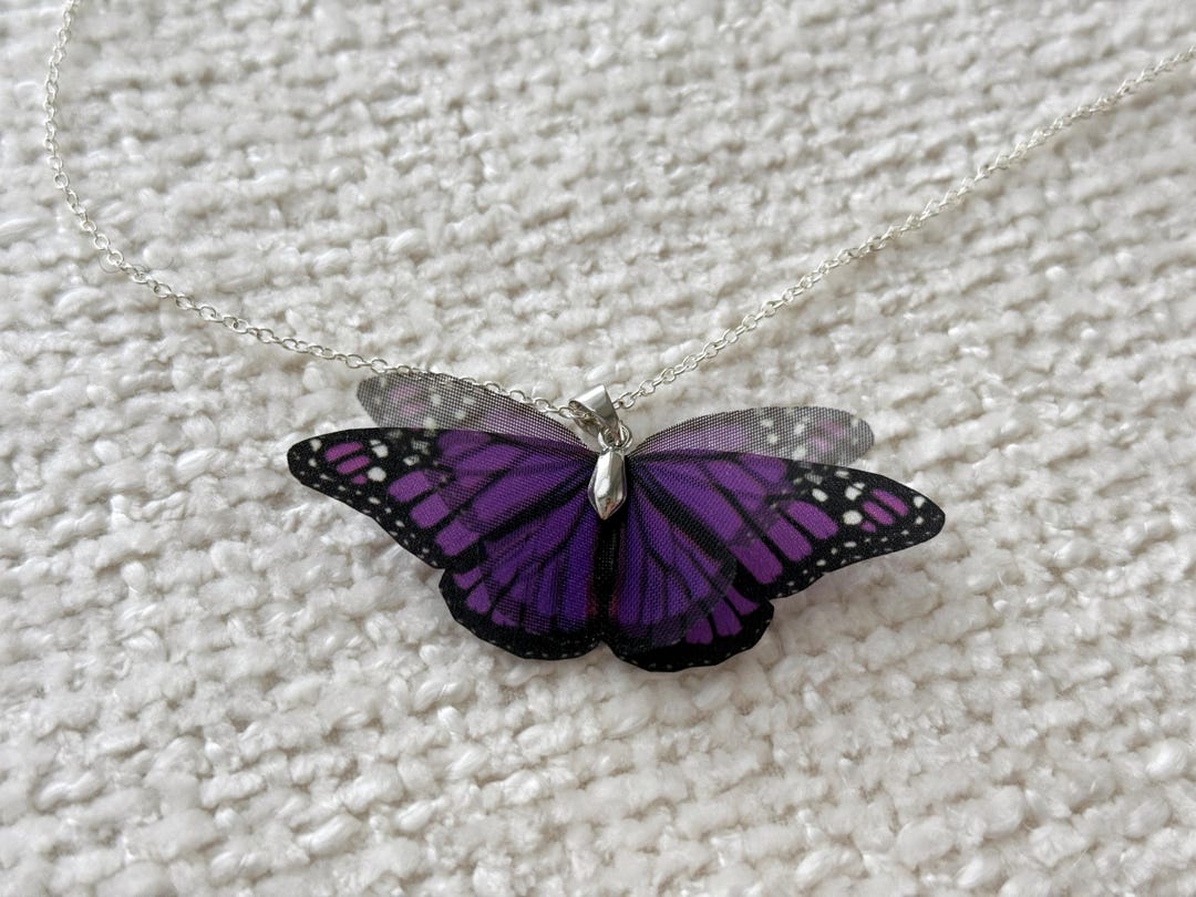 Purple Monarch Butterfly Pendant Necklace, Boho Chic Style - Etsy