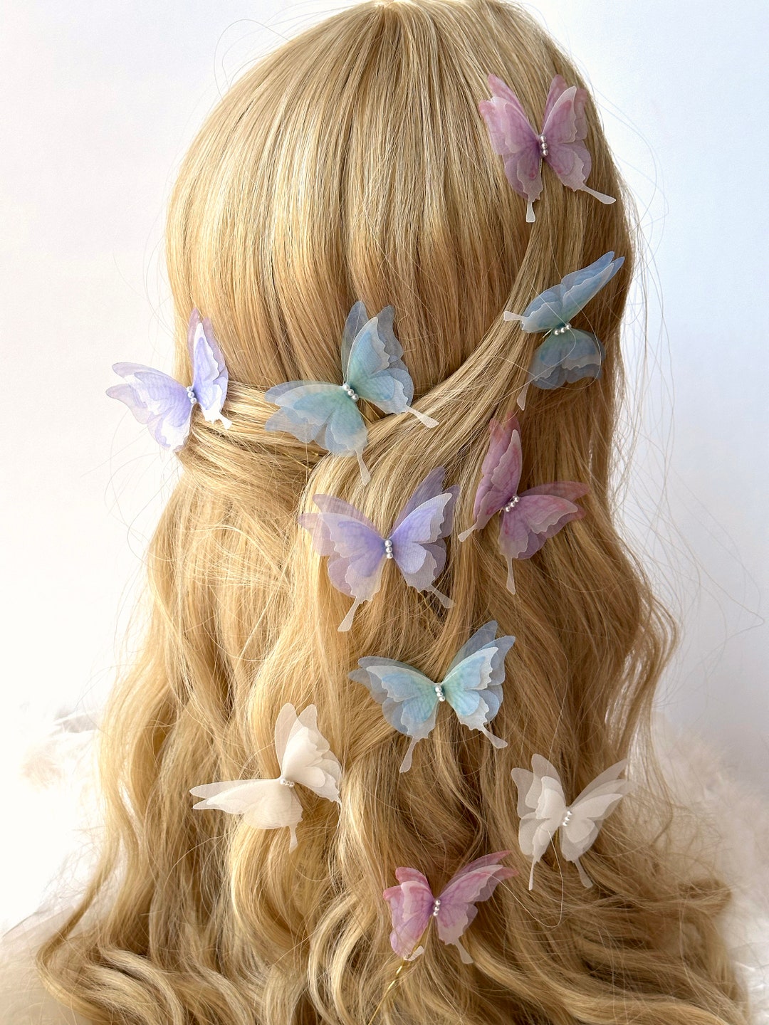 SET: "flower Girl" of 3 Silk Organza Butterfly Hairpins, Butterfly ...