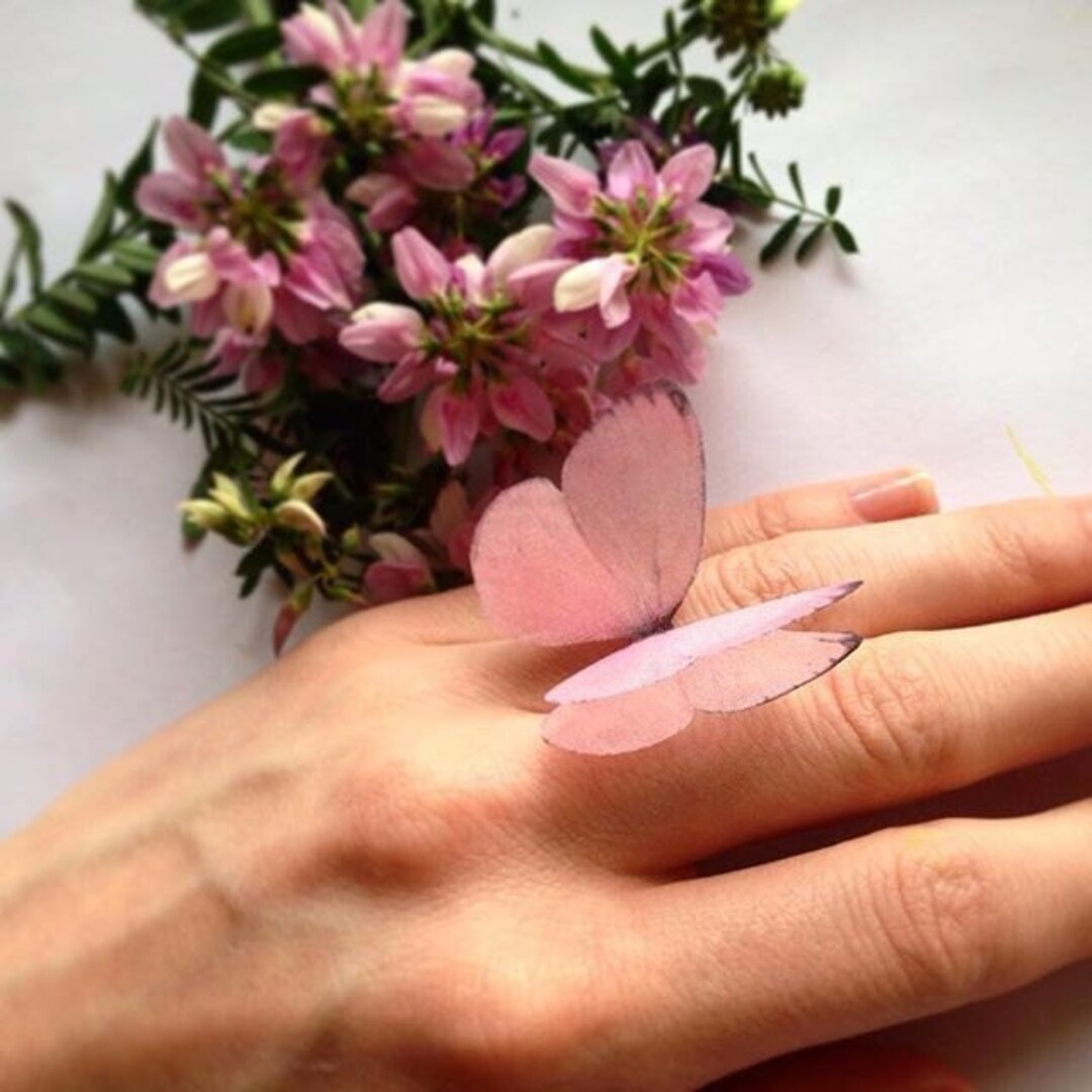 Handmade Baby Pink Butterfly Ring With Silk Wings Adjustable and ...