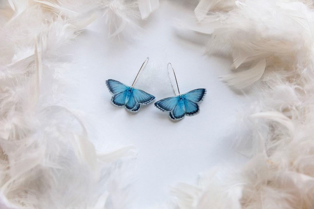 Ocean Blue Silk Butterfly Earrings, Fluttering Wings - Etsy