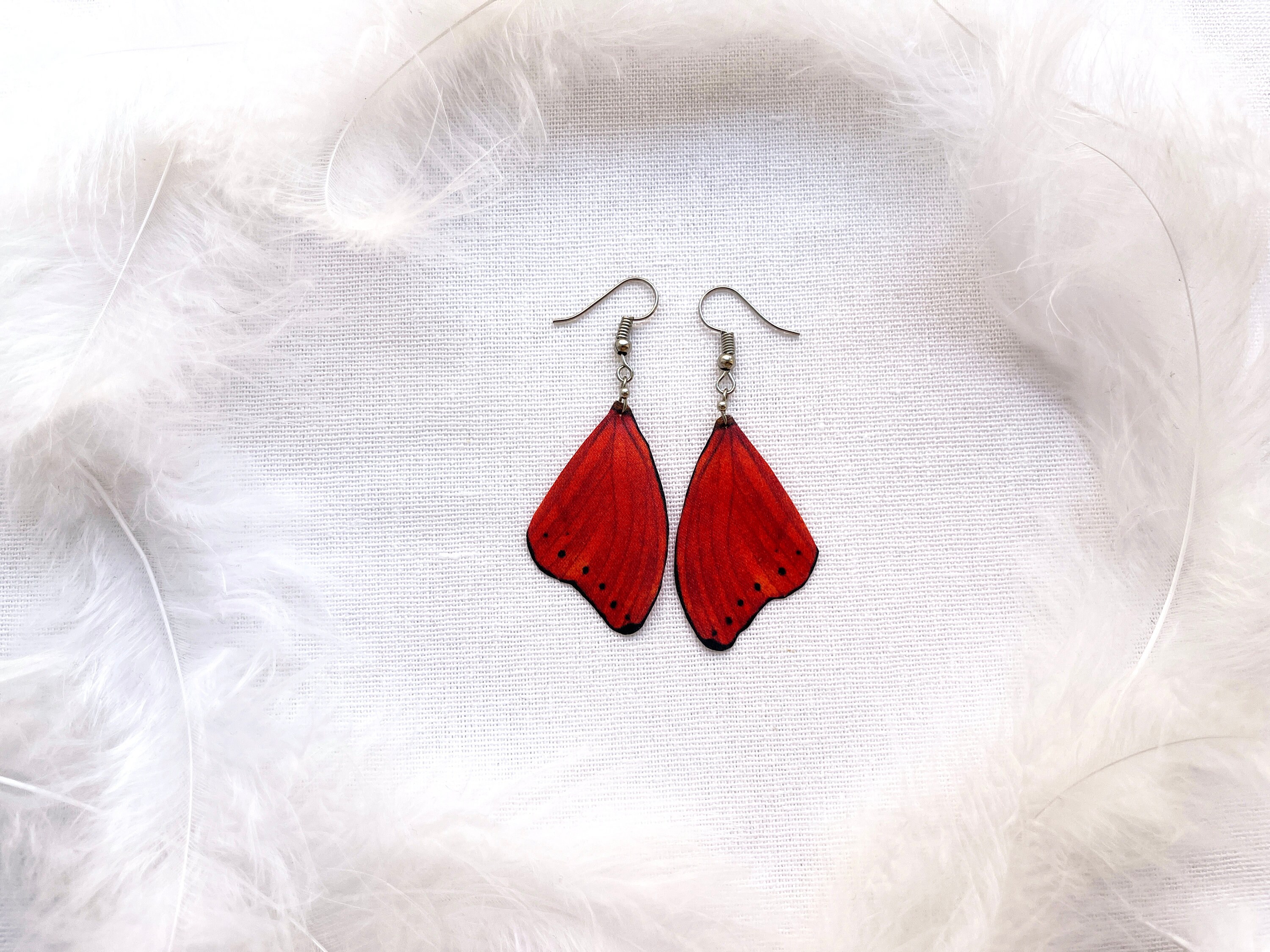 Ruby Red Silk Butterfly Wing Earrings, Valentine's Day Gift for Her - Etsy