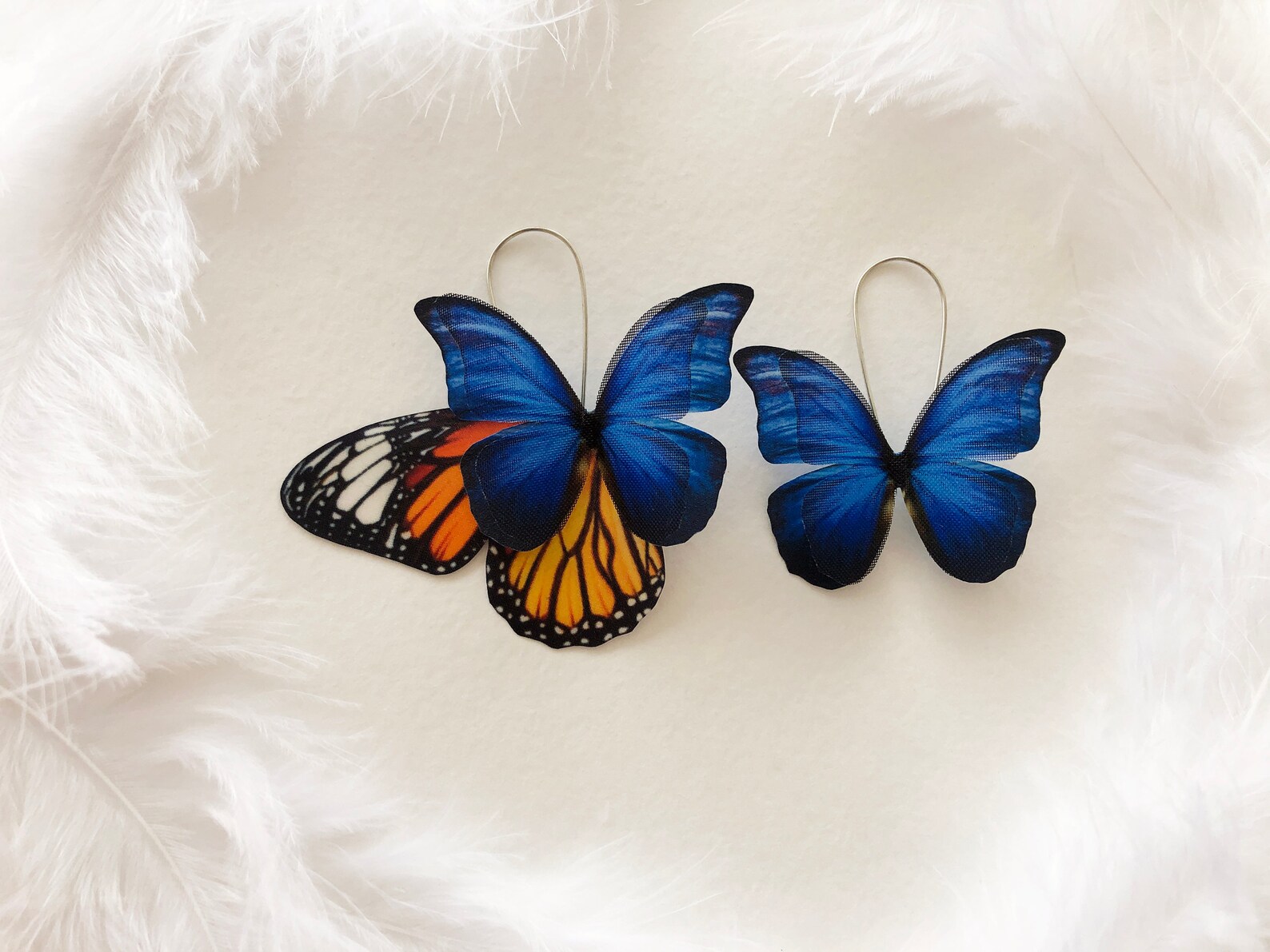 Royal Blue Butterfly Earrings With Monarch Wing Asymmetrical | Etsy