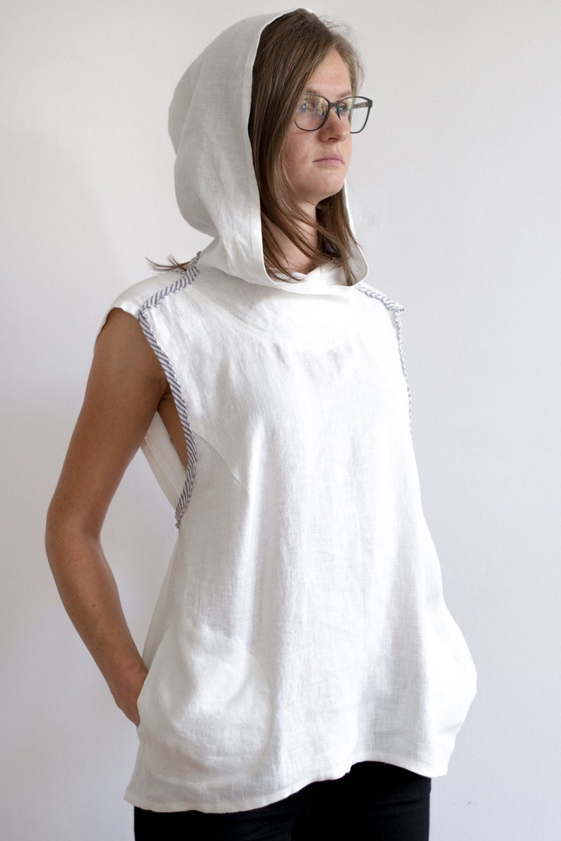 Hooded Linen Summer Top With Pockets - Etsy