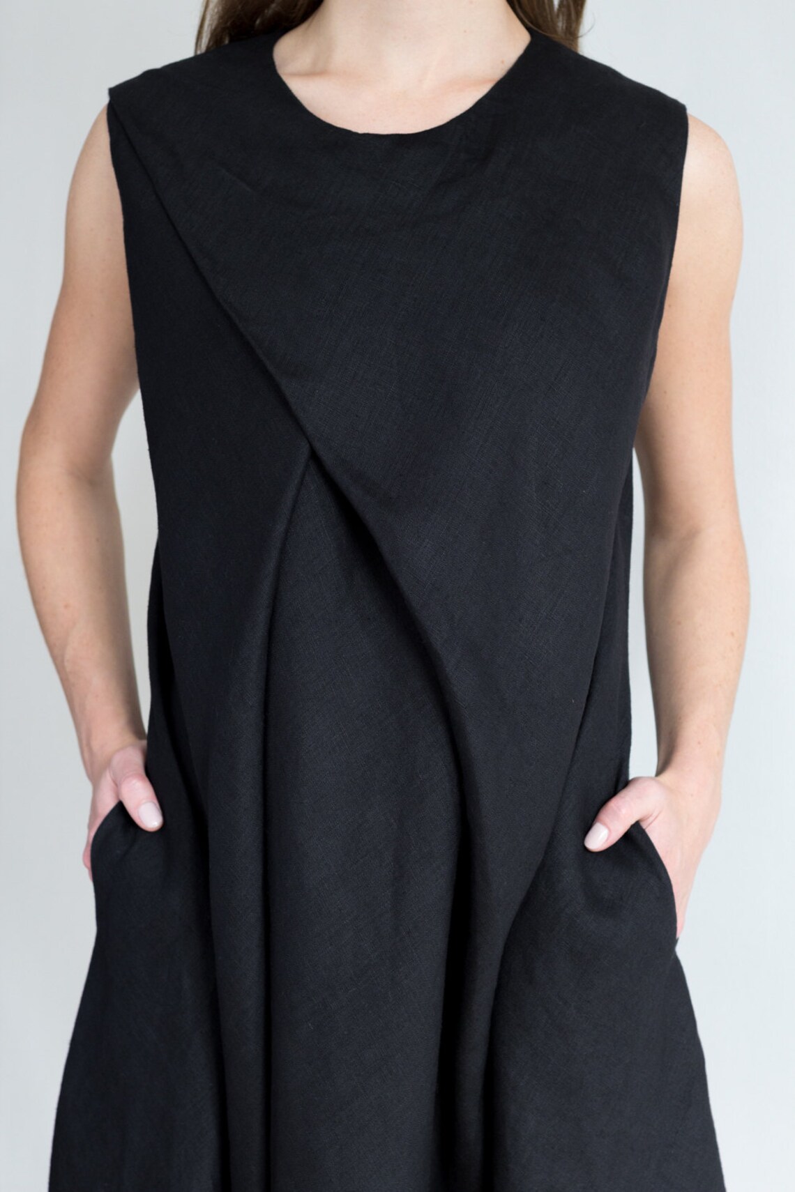 Wrap Drape Linen Tunic Dress With Pockets - Etsy