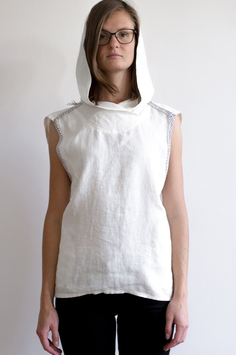 Hooded Linen Summer Top With Pockets - Etsy