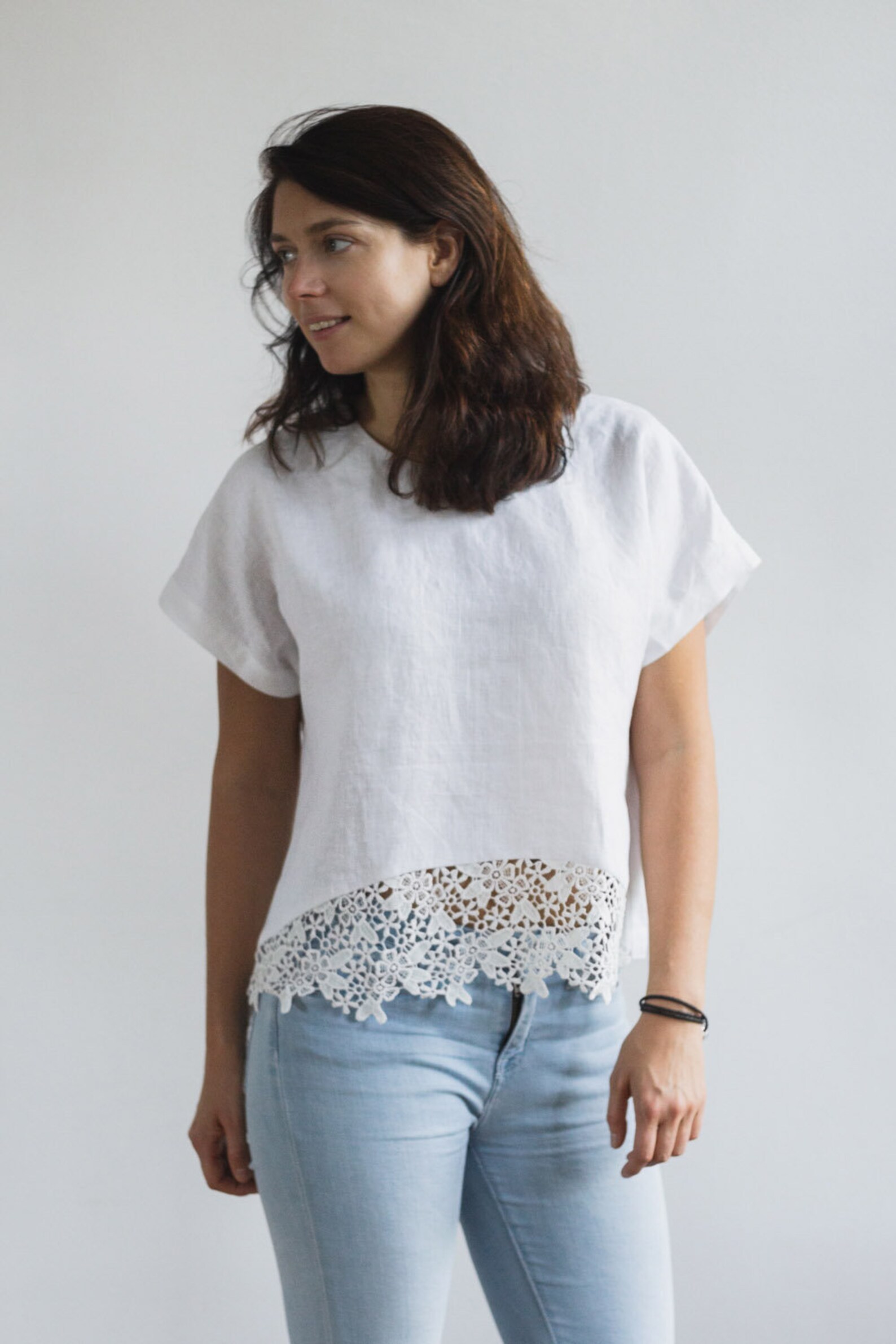 Romantic White Linen Blouse With a Lace Trim - Etsy