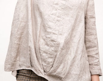 Linen Tunic Top With a Double Draping | Etsy