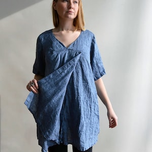 Linen Tunic Top With a Double Draping - Etsy