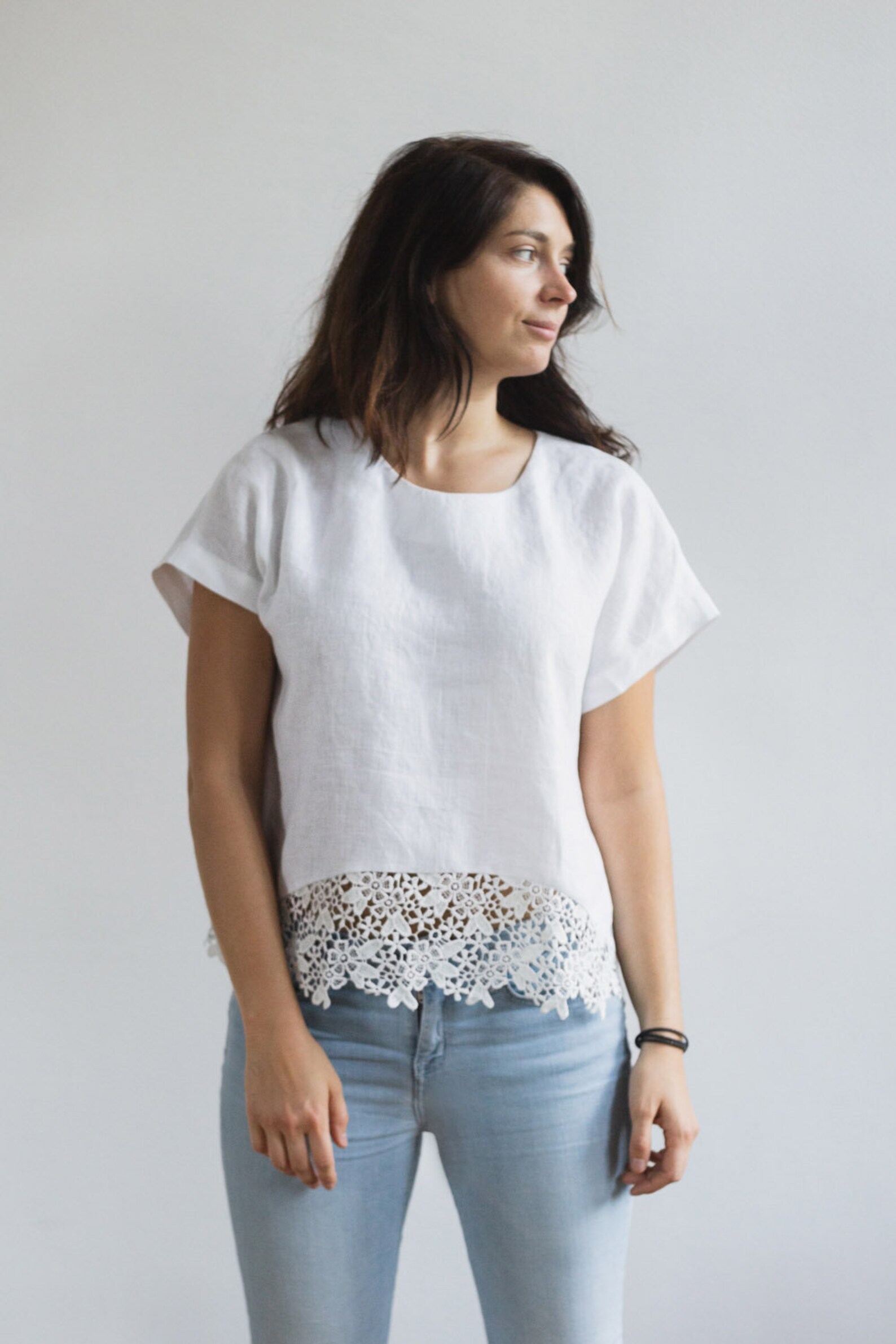 Romantic White Linen Blouse With a Lace Trim - Etsy