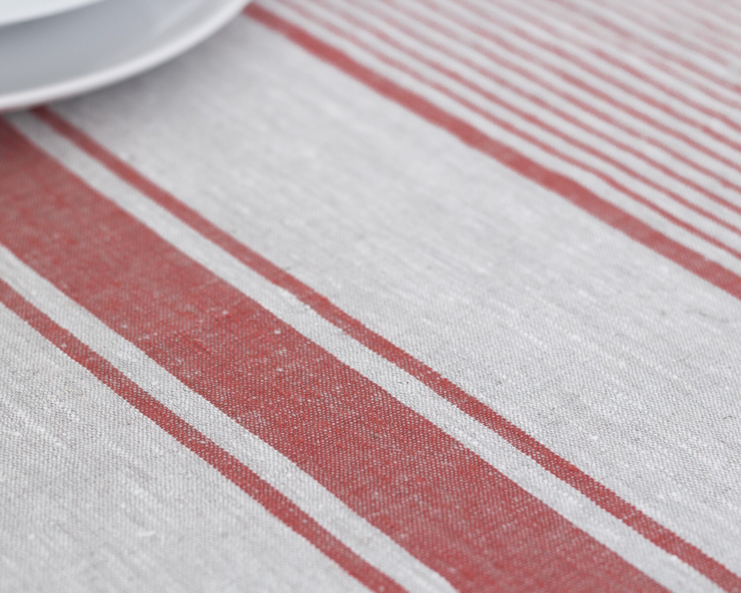 Red Striped Natural Linen Tablecloth Provence Tablecloth - Etsy