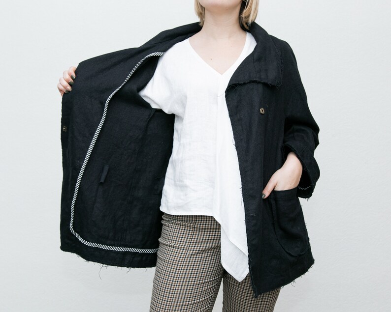 Linen Jacket With Collar and Pockets - Etsy