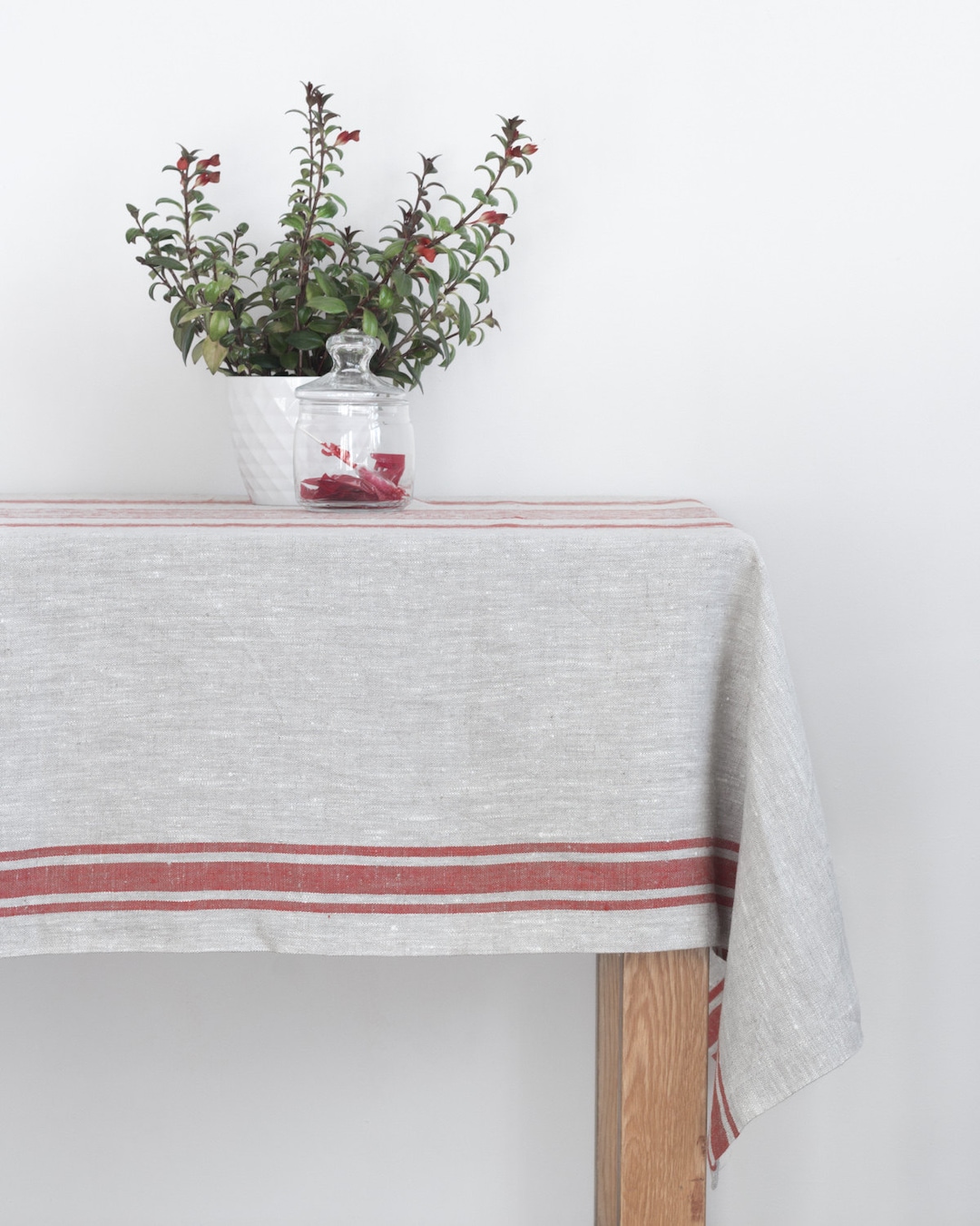 Red Striped Natural Linen Tablecloth Provence Tablecloth - Etsy