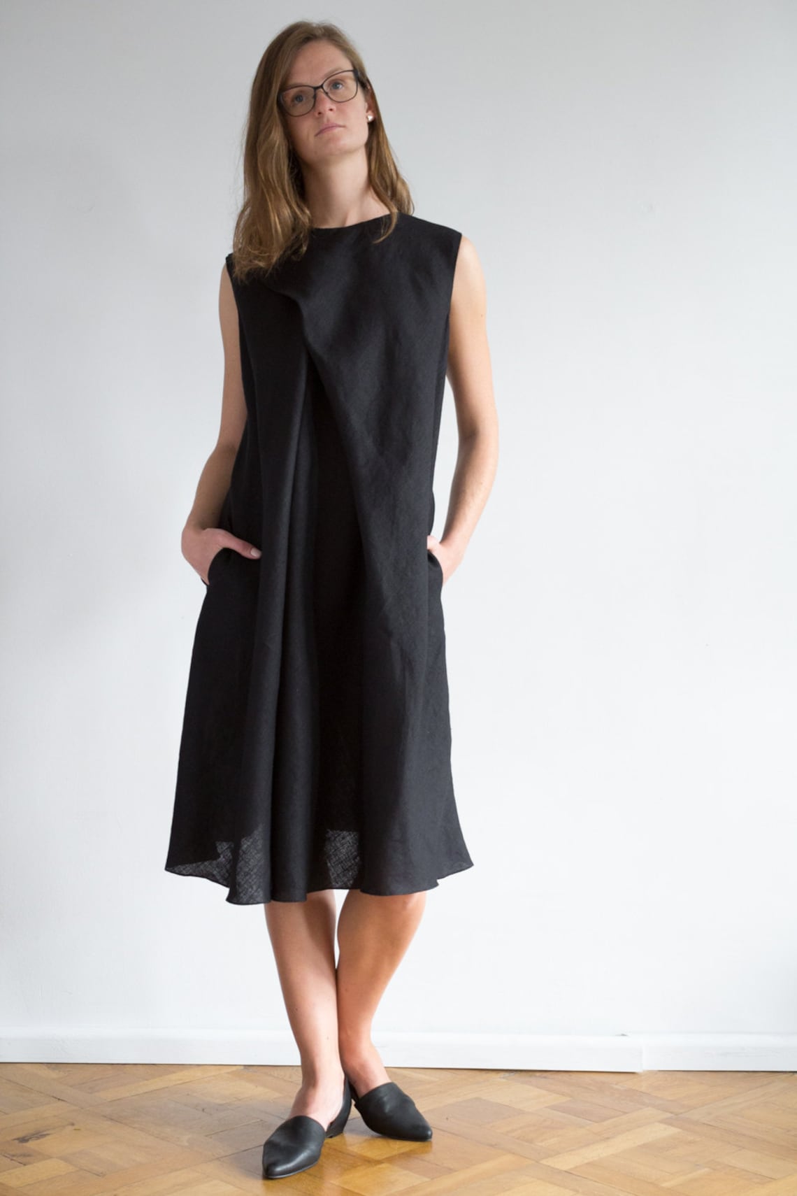 Wrap Drape Linen Tunic Dress With Pockets - Etsy