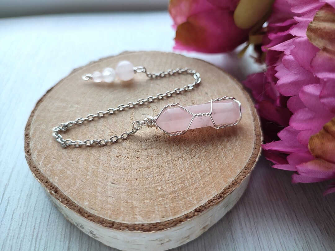 Pink Rose Quartz Pendulum, Rose Quartz Heart Chakra Dowsing Pendulum ...