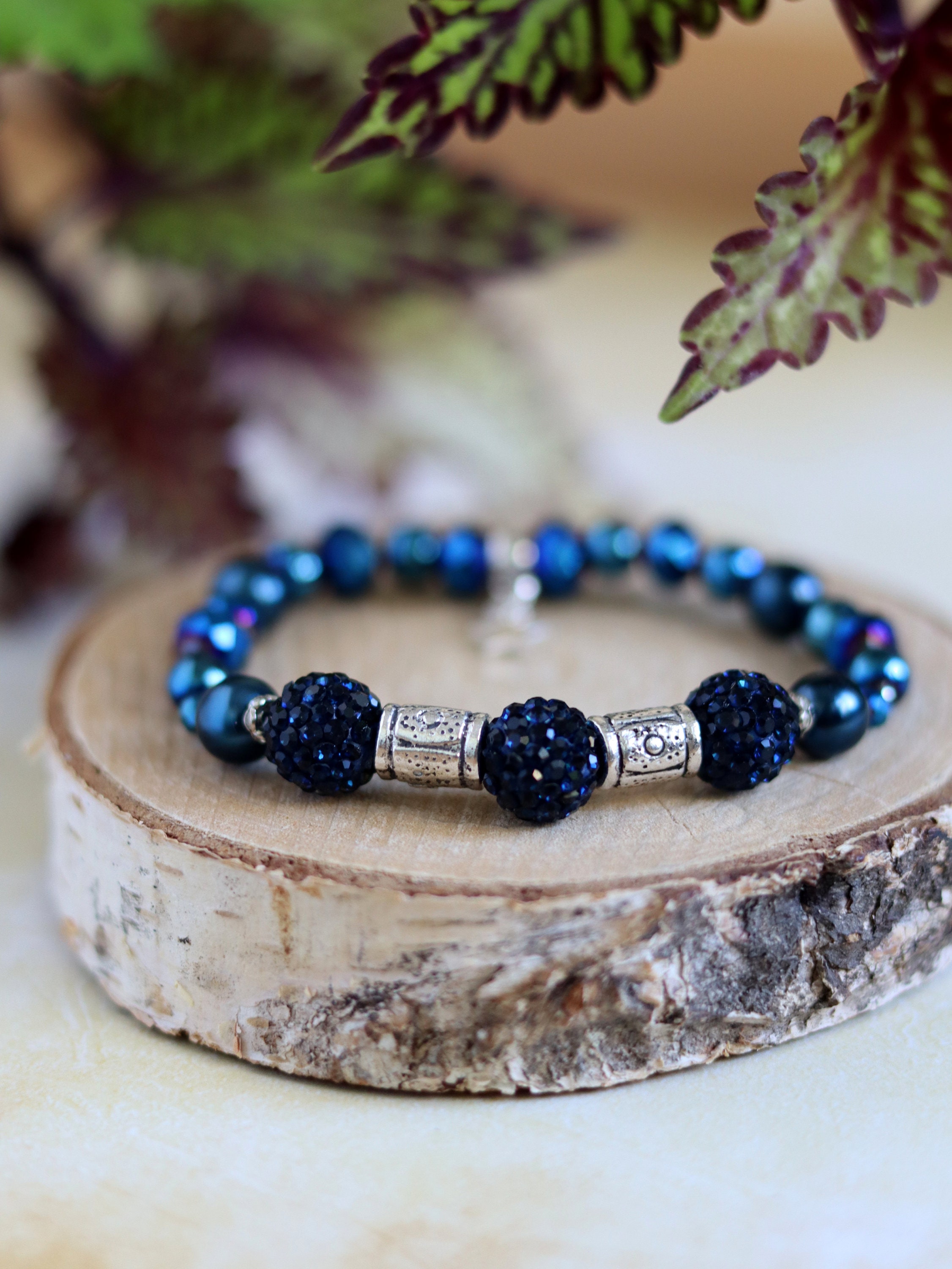 Dark Blue Sparkly Bracelet Night Sky Glittering Stretch | Etsy