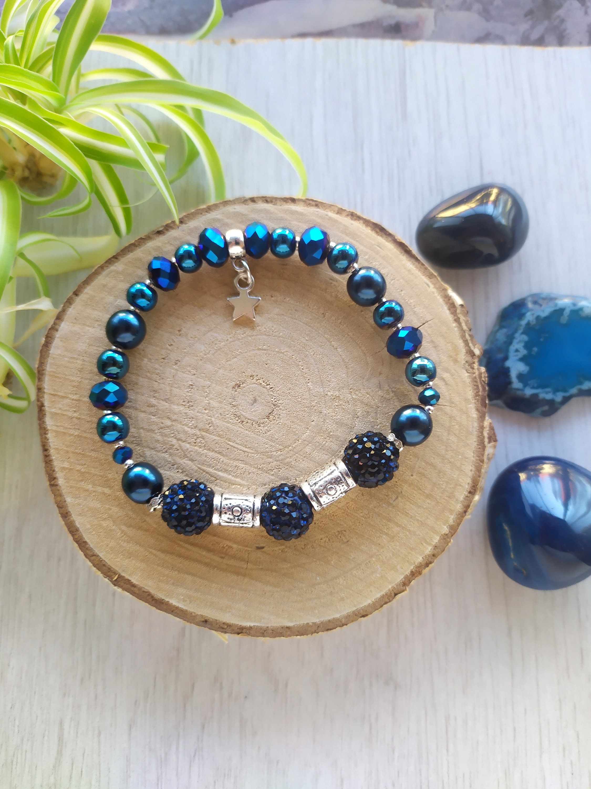 Dark Blue Sparkly Bracelet Night Sky Glittering Stretch | Etsy
