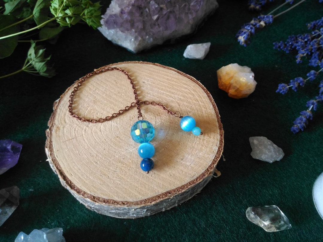 Blue Gemstone Pendulum, Throat Chakra Dowsing Crystal Pendulum, Oracle ...