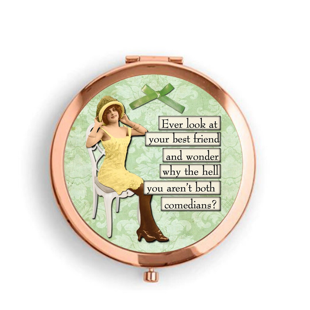 Rose Gold Compact Mirror: Funny Flapper Ladies Art Deco Design - Etsy