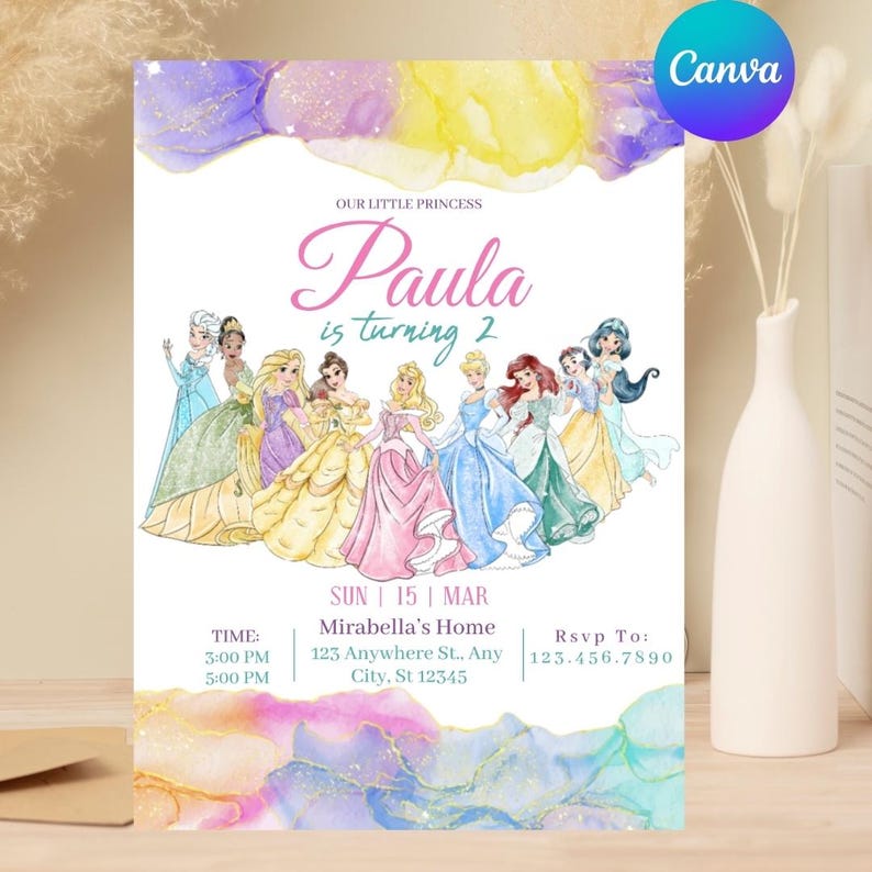 Editable Disney Princess Birthday Invitation: Princess Birthday ...