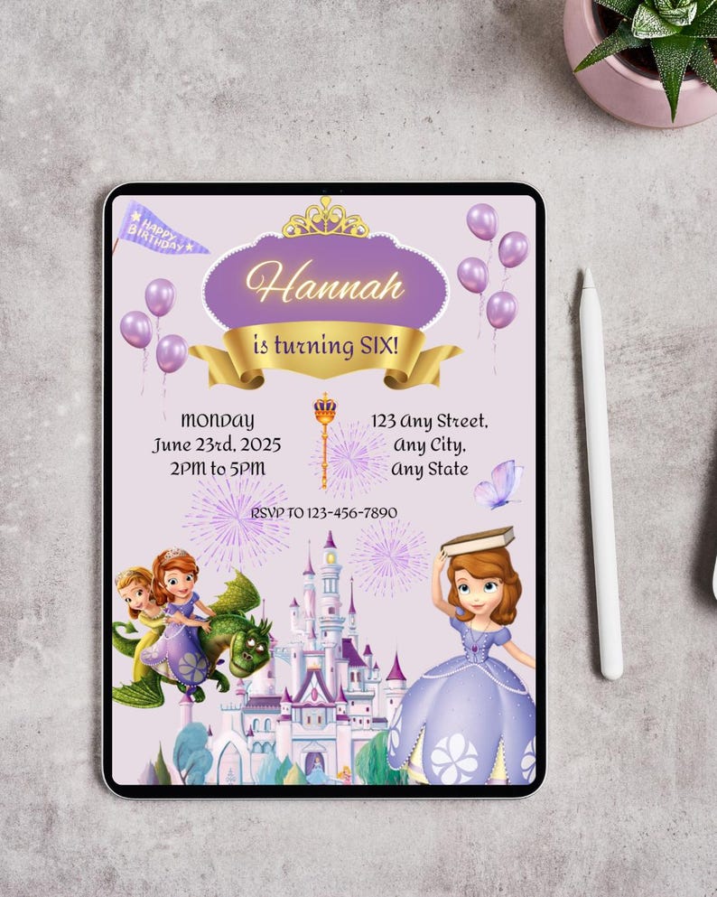 Editable Sofia Princess Birthday Party Invitation, Printable Girls ...