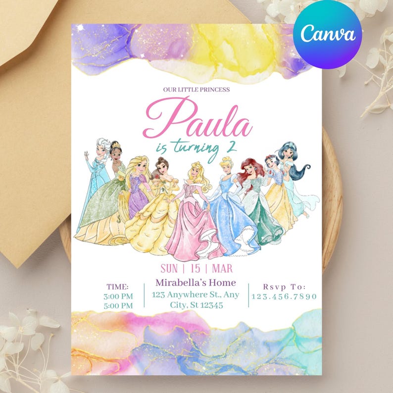 Editable Disney Princess Birthday Invitation: Princess Birthday ...