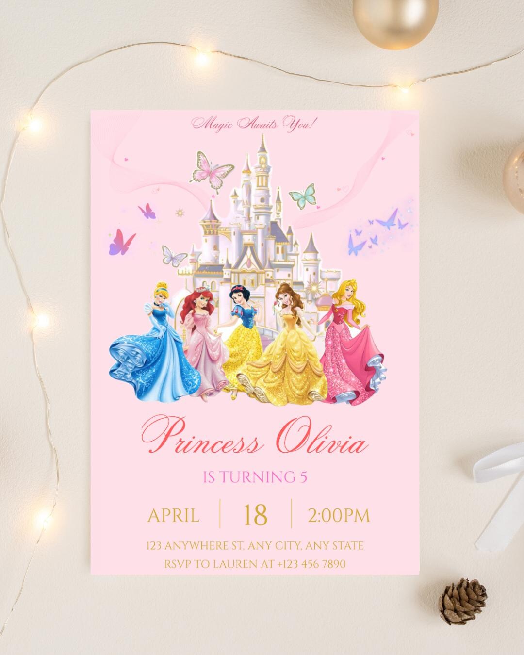 Royal Princess Birthday Party Invitation Template, Pink Princess Theme ...