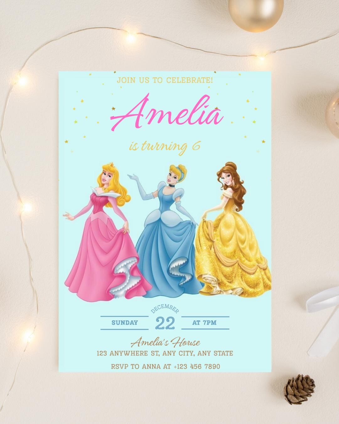 Princess Birthday Party Invitation Template, Cartoon Princess Theme ...
