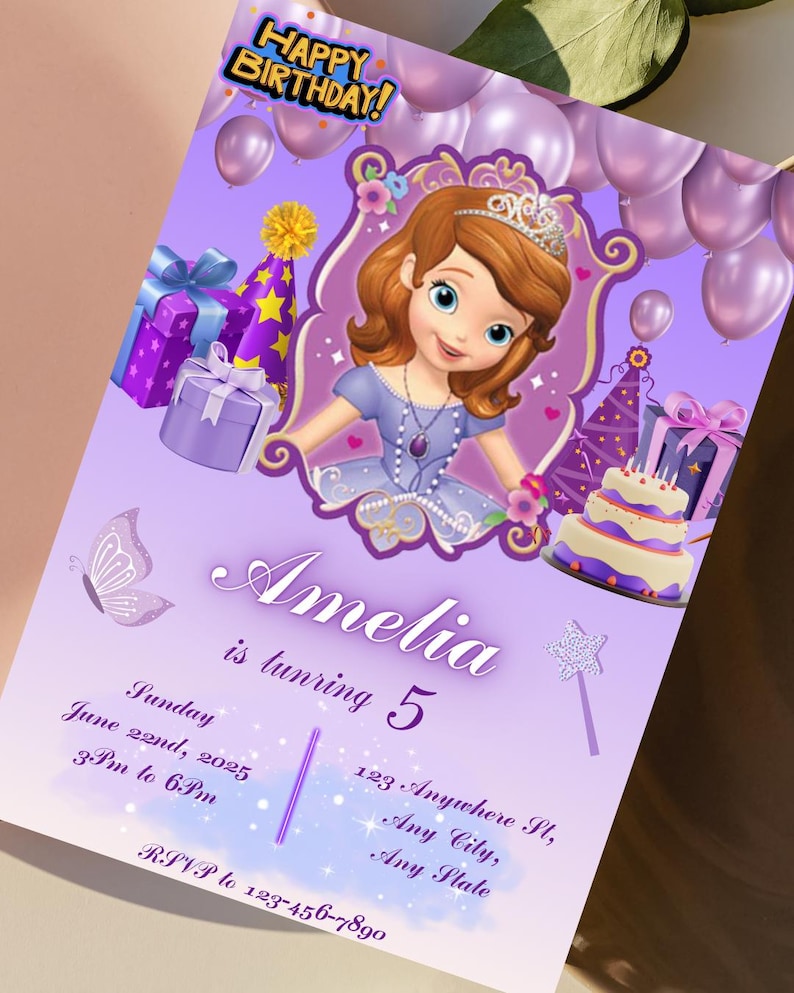 Editable Princess Sofia Birthday Invitation, Sofia Princess Party ...