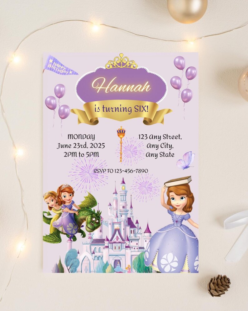 Editable Sofia Princess Birthday Party Invitation, Printable Girls ...
