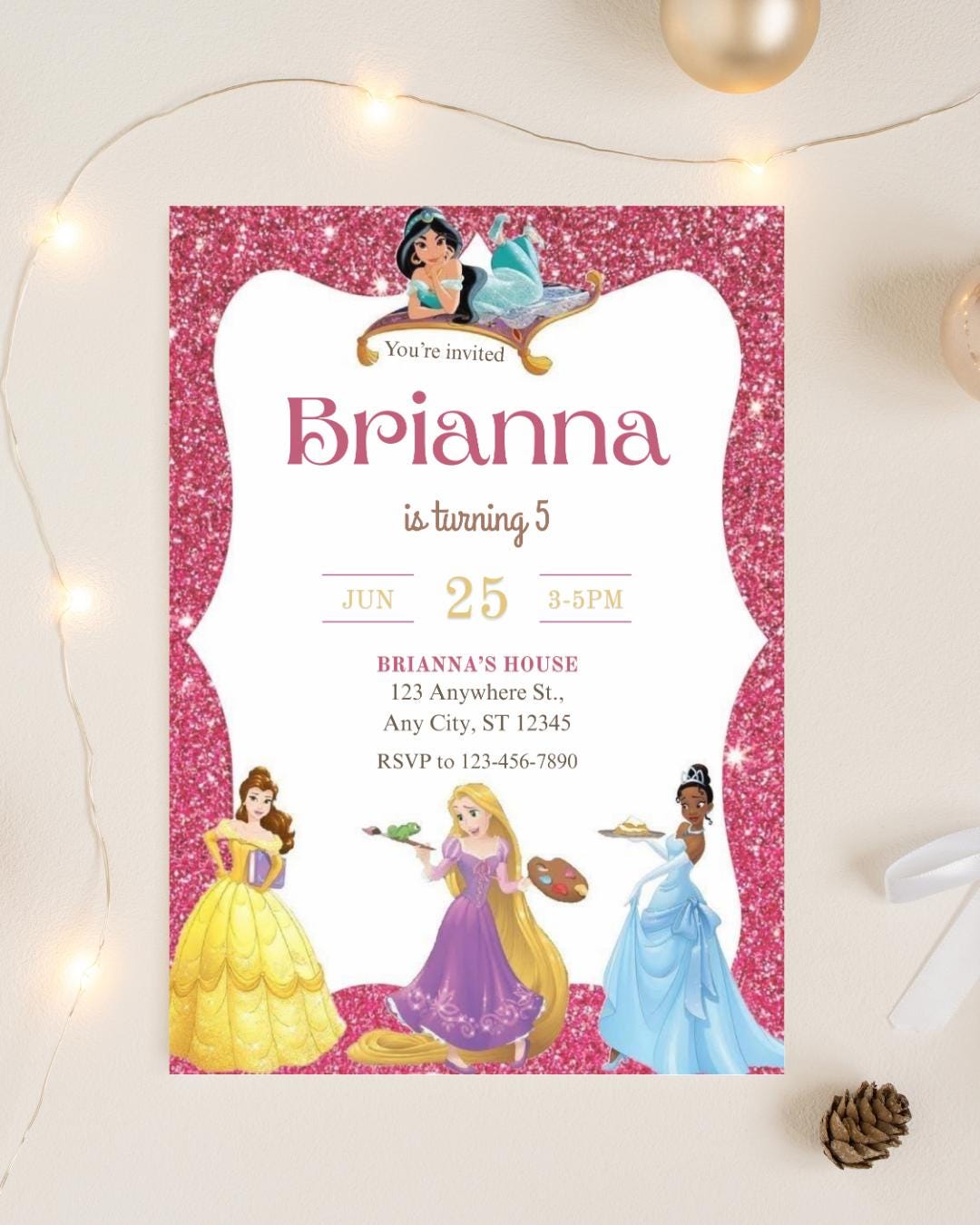 Editable Disney Princess Royal Birthday Party Invitation Template ...