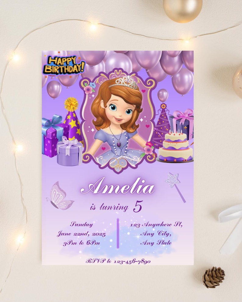 Editable Princess Sofia Birthday Invitation, Sofia Princess Party ...