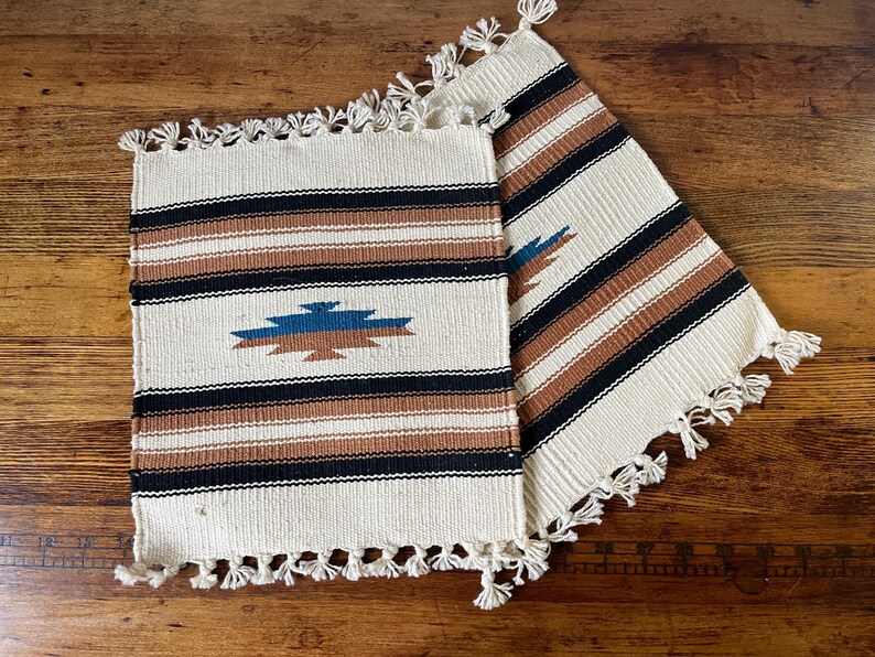 Vintage Wool Beige Black Blue Small Native American Placemat Table ...