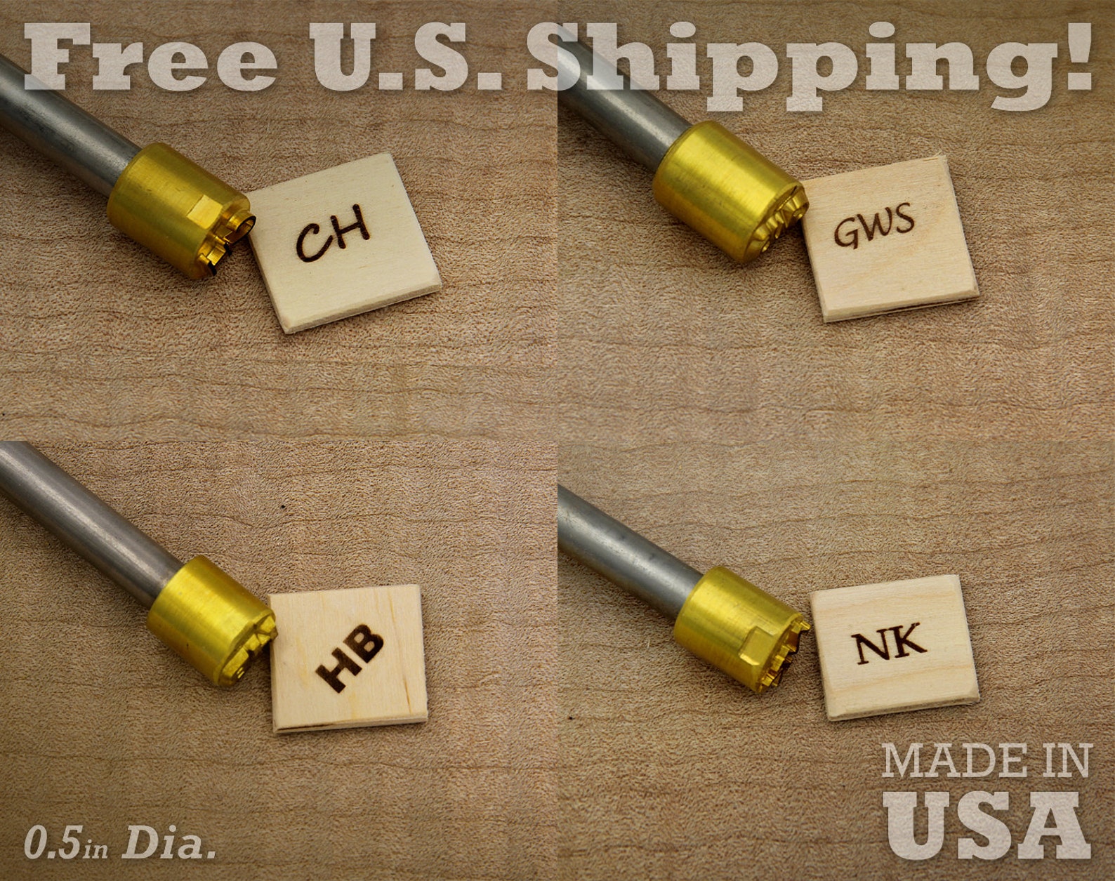 Branding Iron - 1/2in Round Custom Initials for Wood or Leather Stamp ...