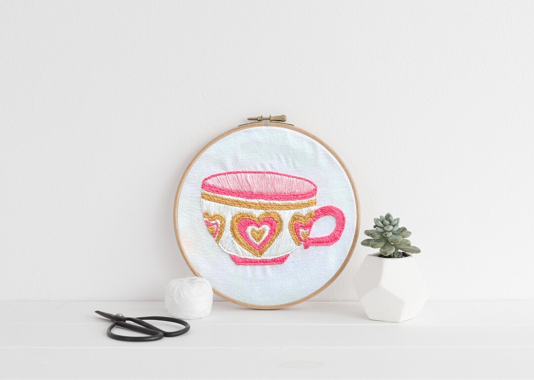 Magical Pink Teacup Embroidery Pattern Instant Download Heart Teacup ...