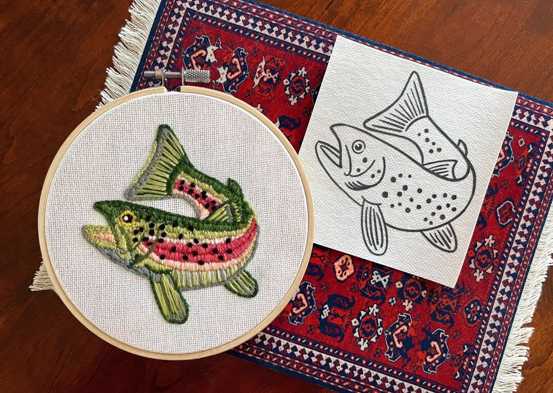 Rainbow Trout Stick & Stitch Embroidery Patch Fishing Hobby Design ...
