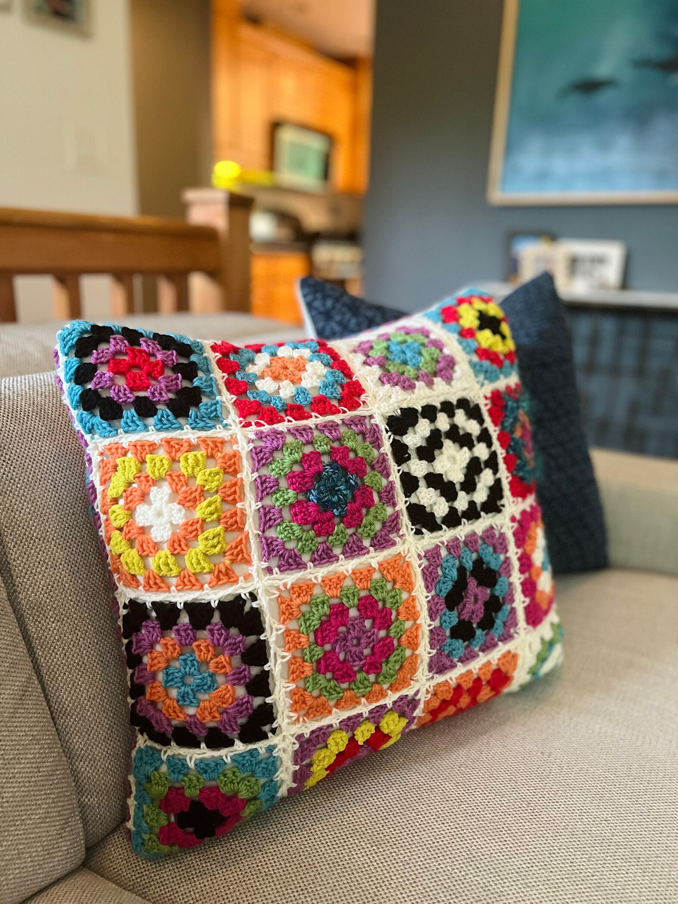 Granny Square Pillow Pattern Instant Download Colorful Crochet - Etsy